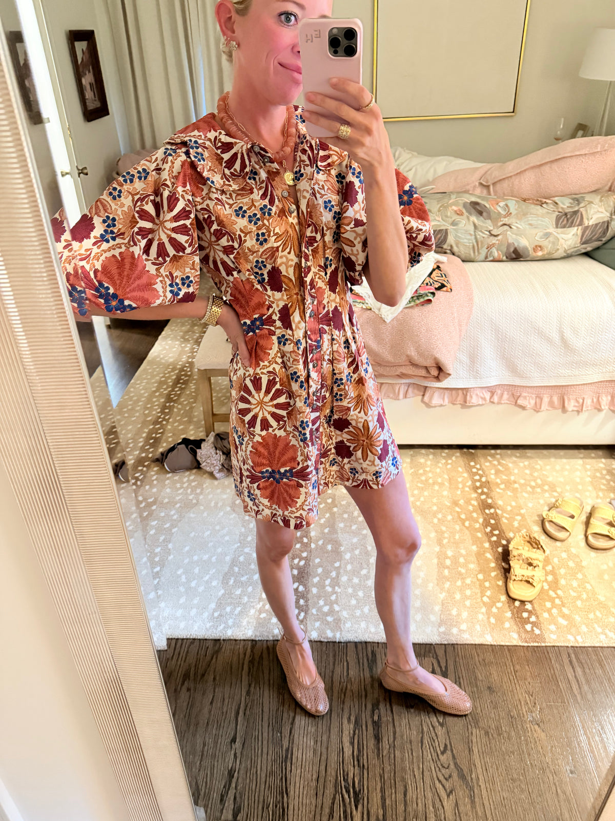Jenna Floral Bubble Dress in Cream Rust | Minette Boutique